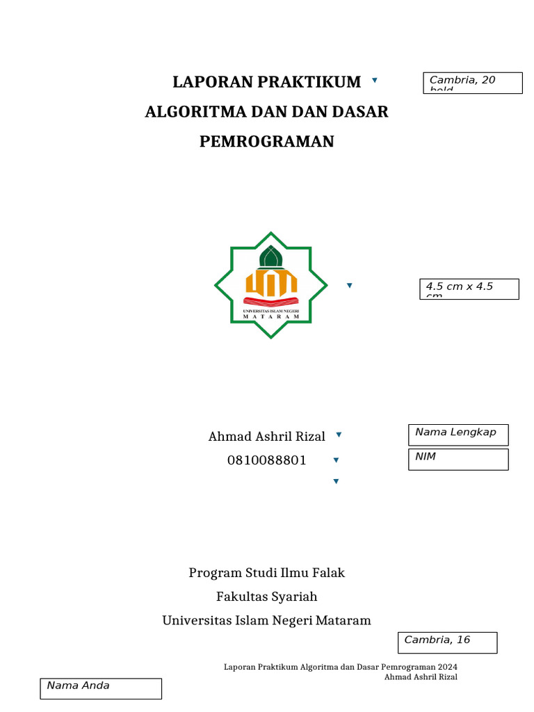 Format Laporan Praktikum Algoritma Dan Dasar Pemrograman - 2024 | PDF