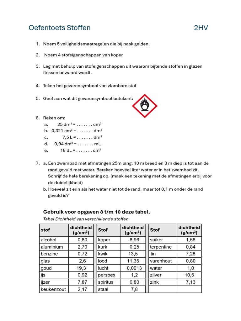 Oefentoets Stoffen 2HV 1 | PDF