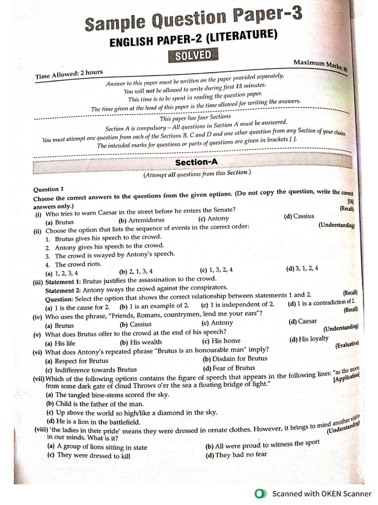 Literature Sample Paper 3 | PDF