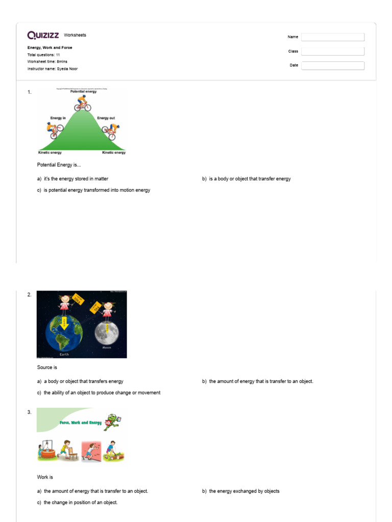 Energy, Work and Force Part 2 | PDF