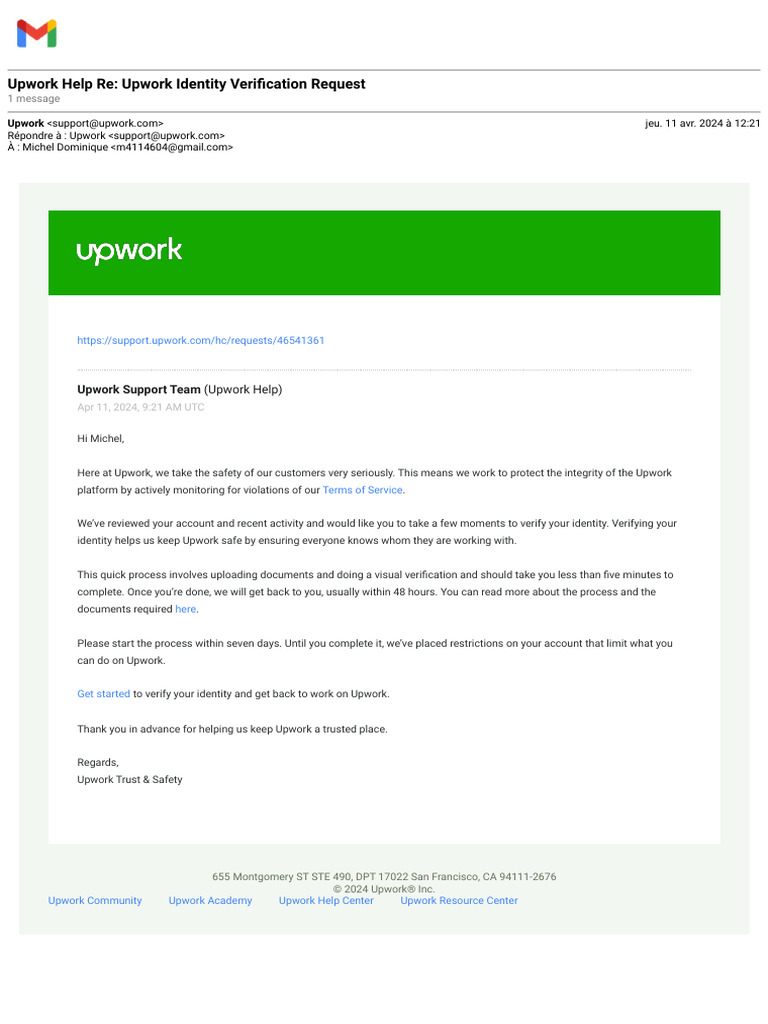 Upwork Help Re: Upwork Identity Verification Request | PDF