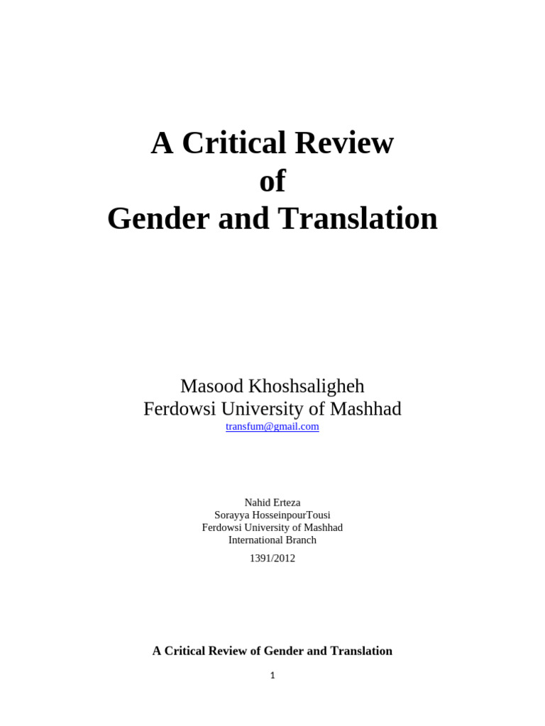 A Critical Review of Gender and Translation Last One | PDF ...