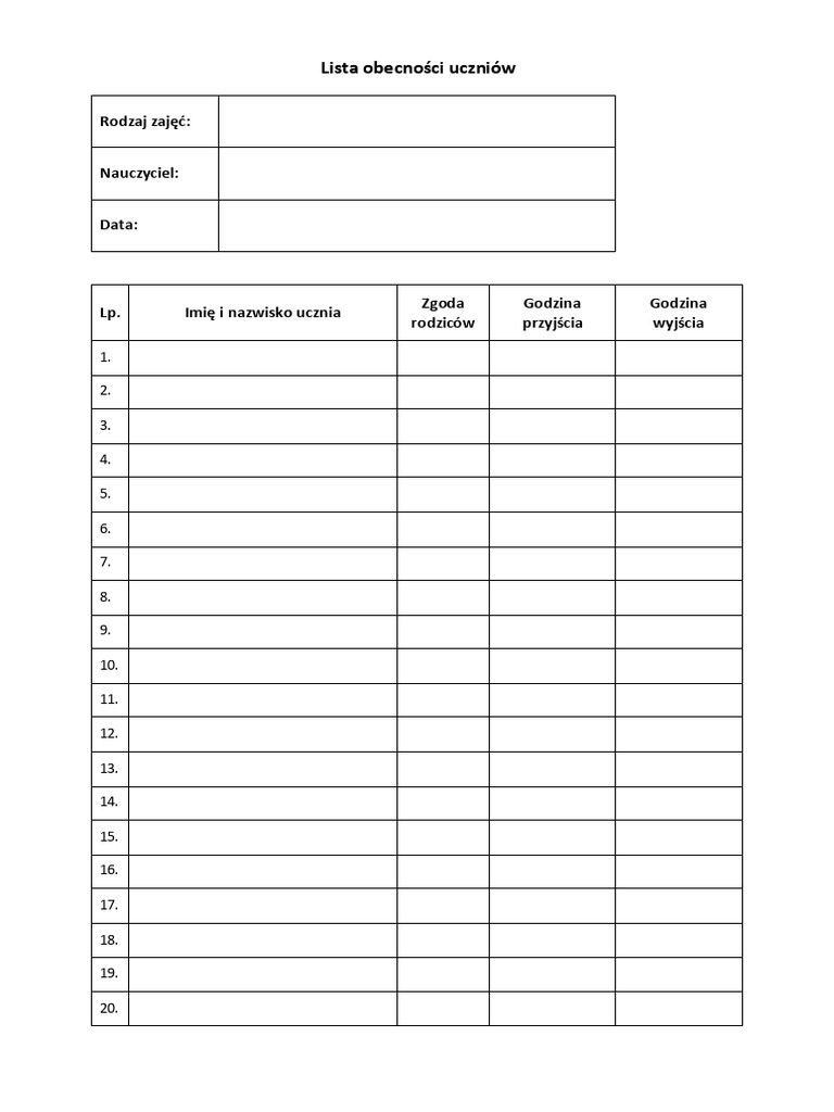 Lista Obecnosci | PDF