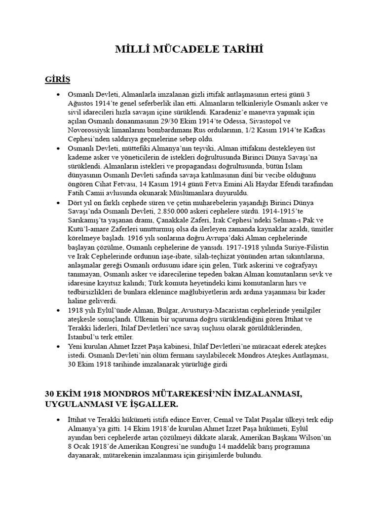 Mi̇lli̇ Mücadele Tari̇hi̇ | PDF