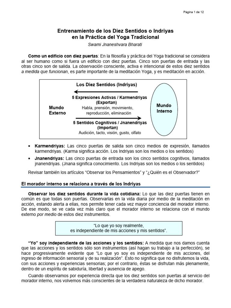 Entrenamiento de Los Diez Sentidos o Indriyas en La Práctica Del Yoga ...