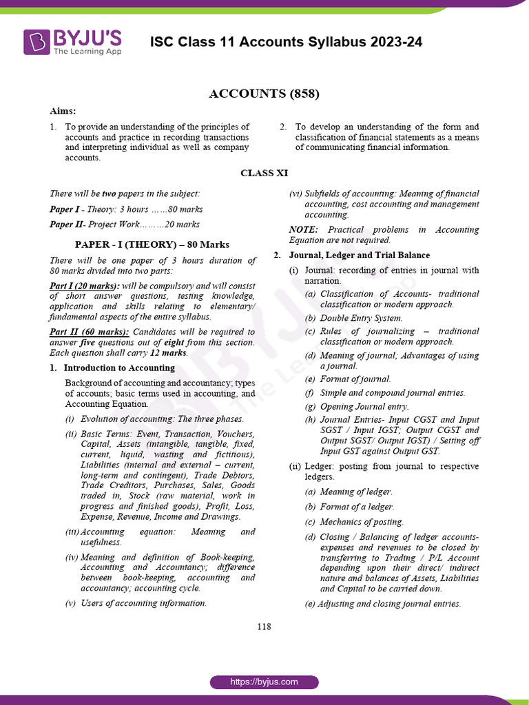 ISC Class 11 Accounts Syllabus 2023 24 | PDF | Debits And Credits | Expense