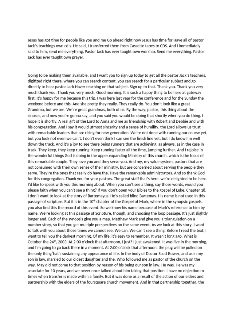 Jack Hayford Faith When You Cant See AThing Transcript | PDF | Jesus | God