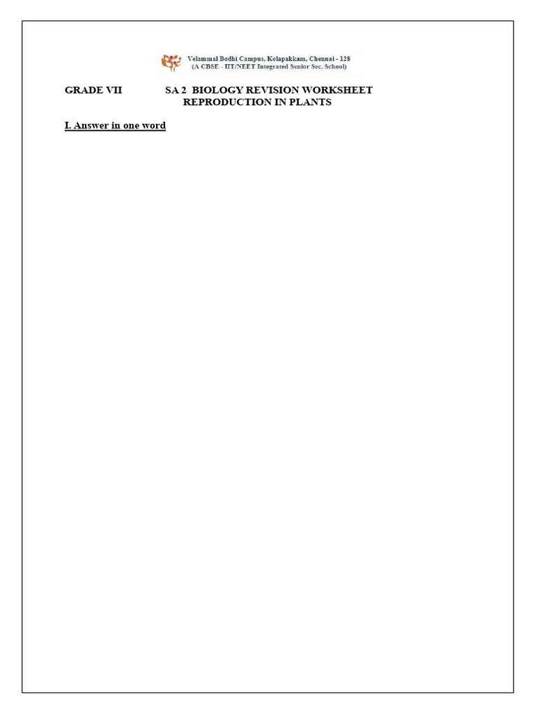 Class 7 Reproduction in Plants Worksheet | PDF | Flowers | Reproduction