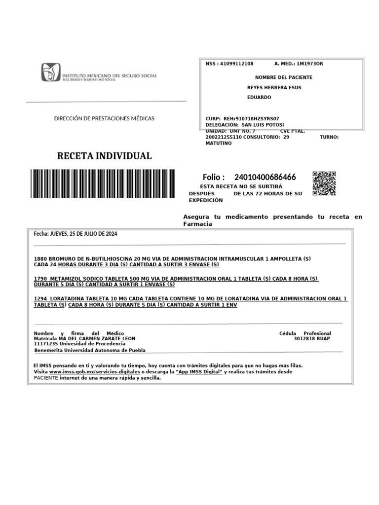 Imss Receta (1) Conv | PDF | Medicina | Cuidado de la salud