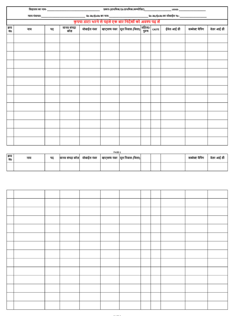 Teachers Data Form July 2024 | PDF