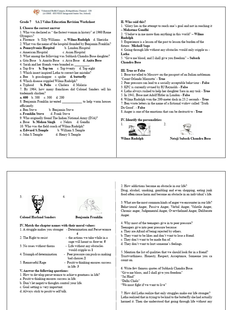 Class 7 Sa 2 Ve Worksheet Answers | PDF | Anger