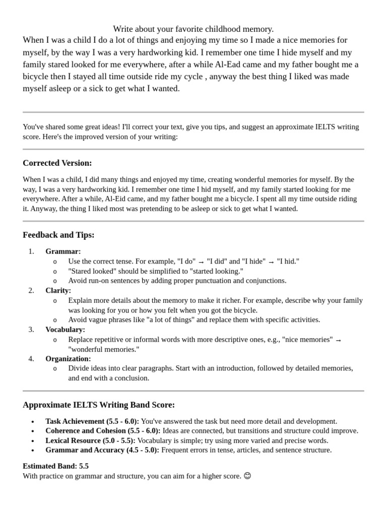 Write About Your Favorite Childhood Memory. | PDF | Vocabulary | Cognition
