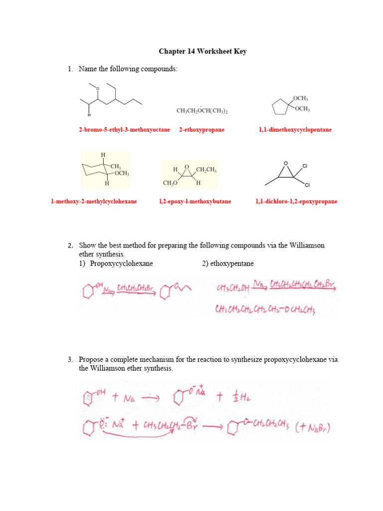 KEY_Chapter 14 Worksheet | PDF | Ether | Organic Compounds