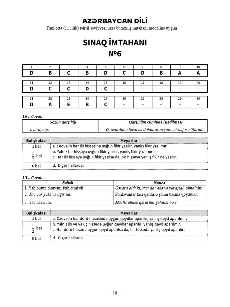 Az-Dili Bura 11 Cavab Sinaq 6 ( | PDF
