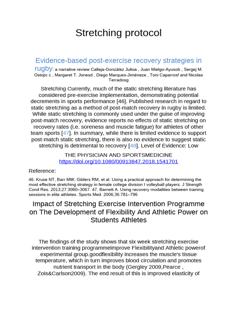 Stretching protocol | PDF | Physical Fitness | Physical Exercise