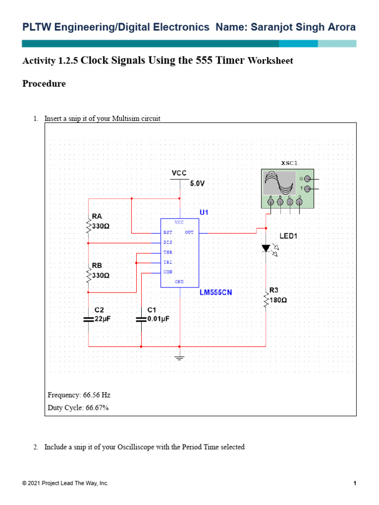 DE 1.2.5 Clock Signals using 555 timers student Worksheet | PDF ...