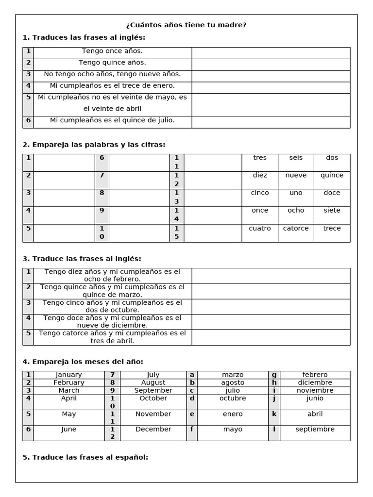 Ejercicios de inglés sobre edades y cumpleaños | PDF