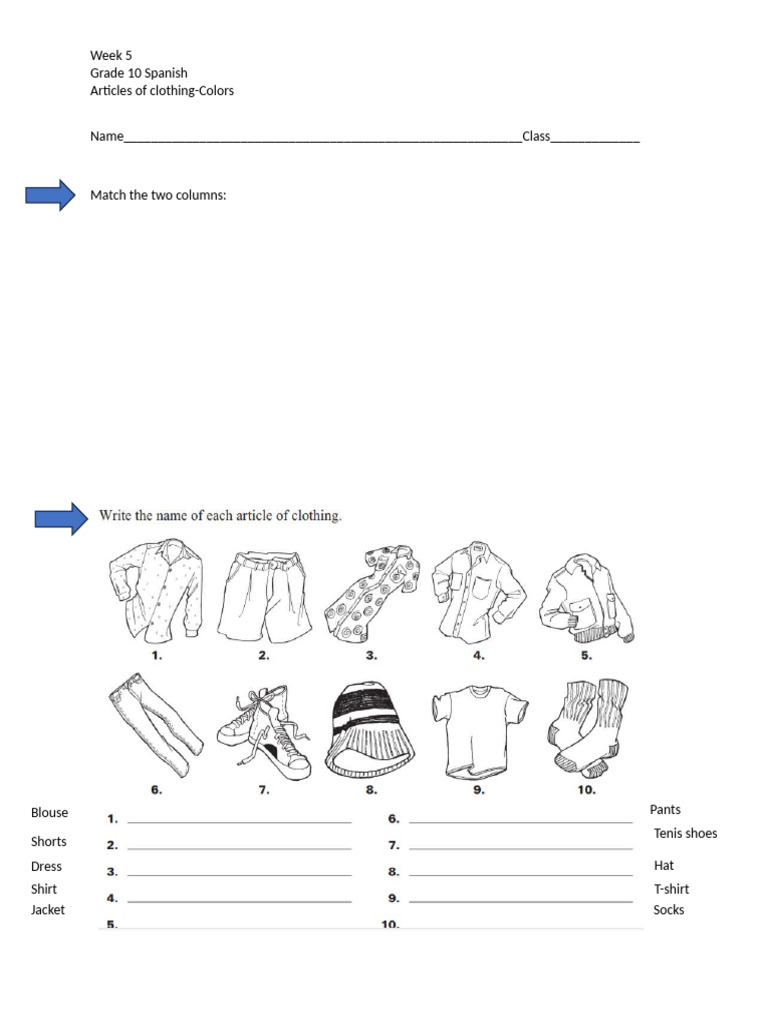 Colors and Clothing Worksheet | PDF