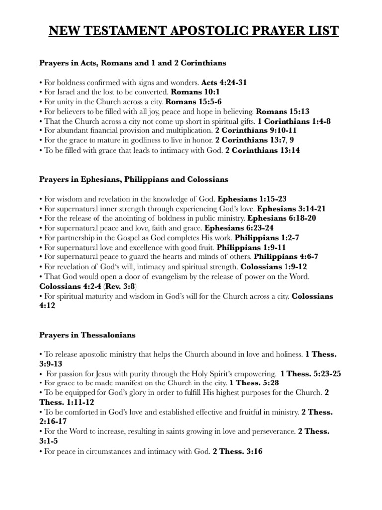 NT Apostolic Prayer List | PDF | Epistle To The Colossians | Grace In ...