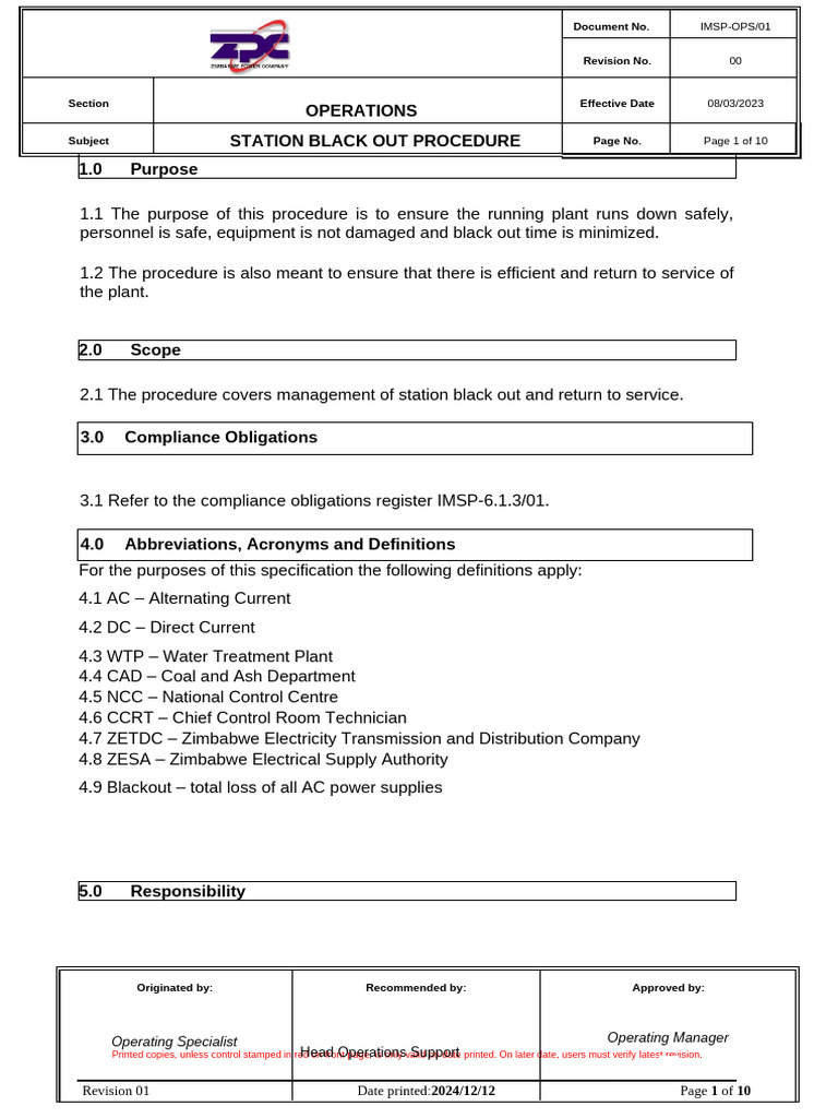 Station Blackout Management Procedure | PDF | Pump | Valve