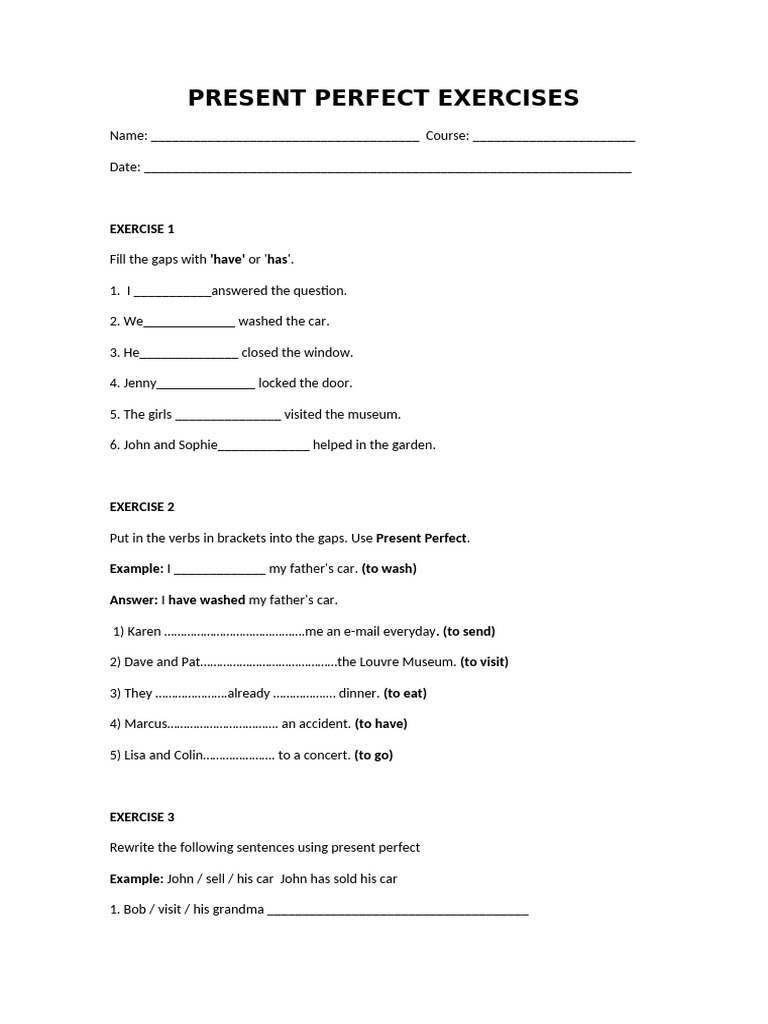 Present Perfect Exercises | PDF