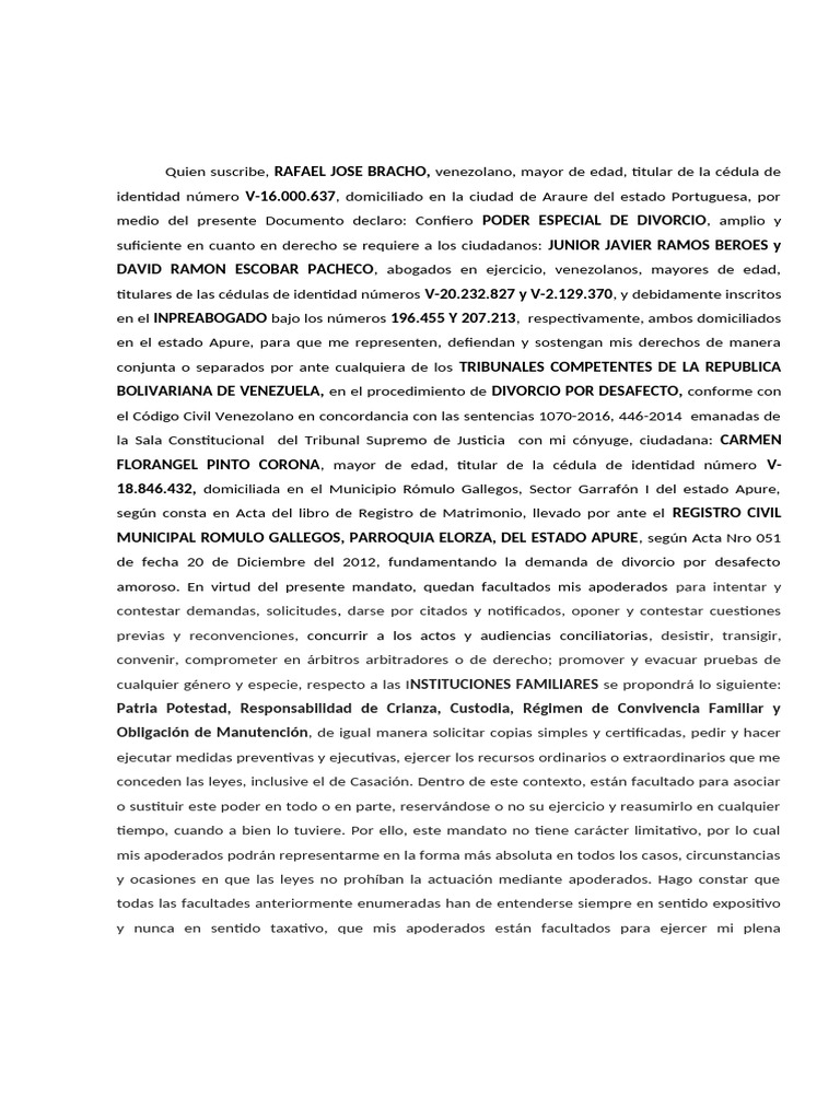 Poder Divorcio | PDF | Divorcio | Venezuela