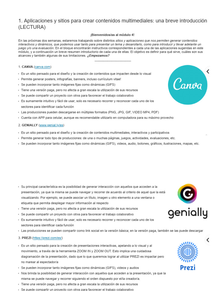 Aplicaciones y Sitios para Crear Contenidos Multimediales: Una Breve Introducción (Lectura ...