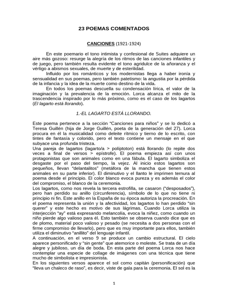 F.G.L. Poemas Comentados (1-11) | PDF | Federico García Lorca