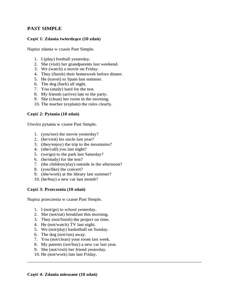 Past Simple Zdania Kl. 7 | PDF