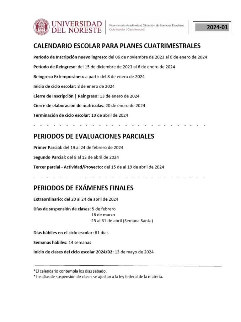 Cuatrimestral 2024 General | PDF | Calendario