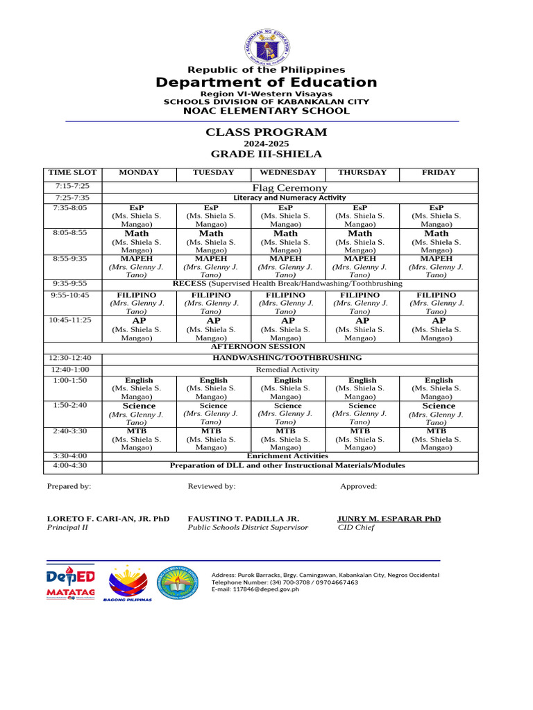 Grade-3-Class-Program | PDF | Public Administration | Government