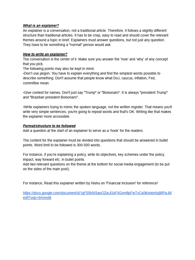 Explainer @Guidelines, Format | PDF