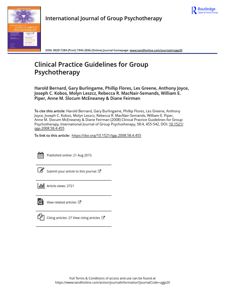 DG - Clinical Practice Guidelines For Group Psychotherapy | PDF ...