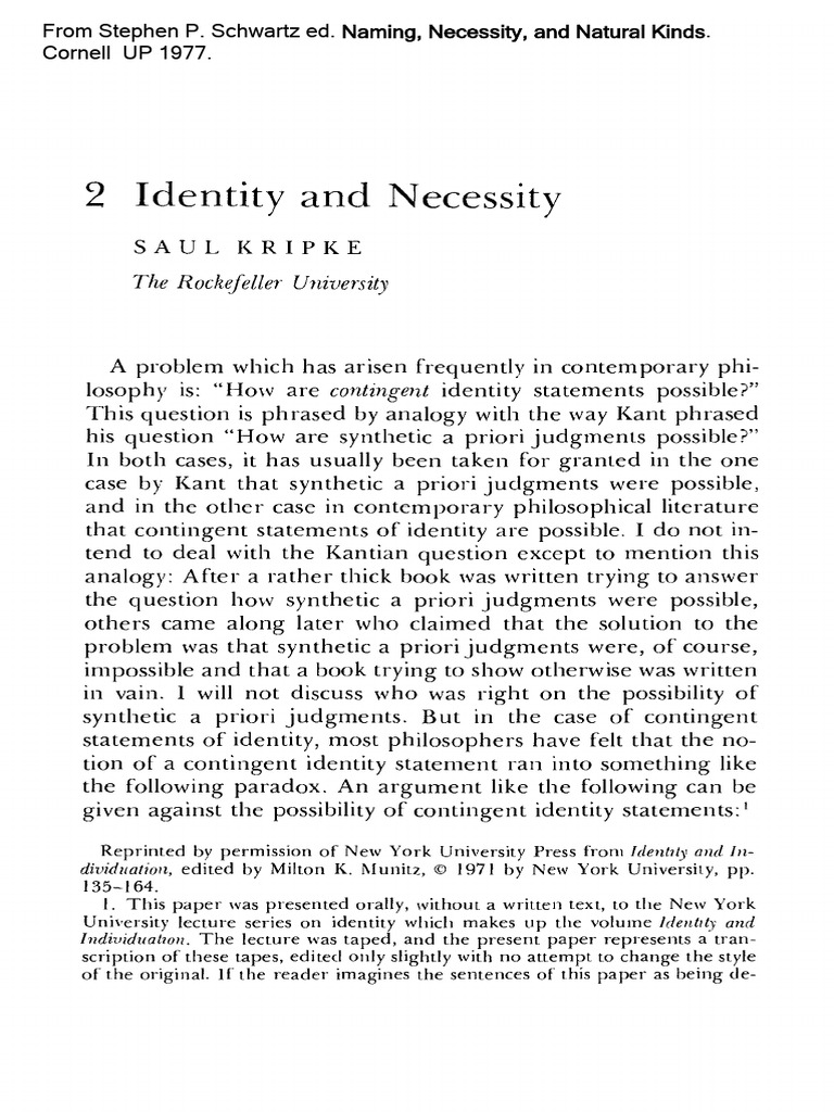 Kripke S. 1977. Identity and Necessity | PDF