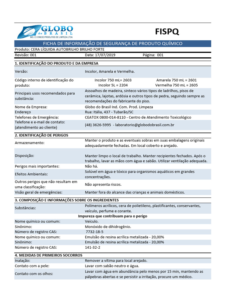 Fispq - Cera Líquida Brilho Forte - Brilholac | PDF | Embalagem e rotulagem