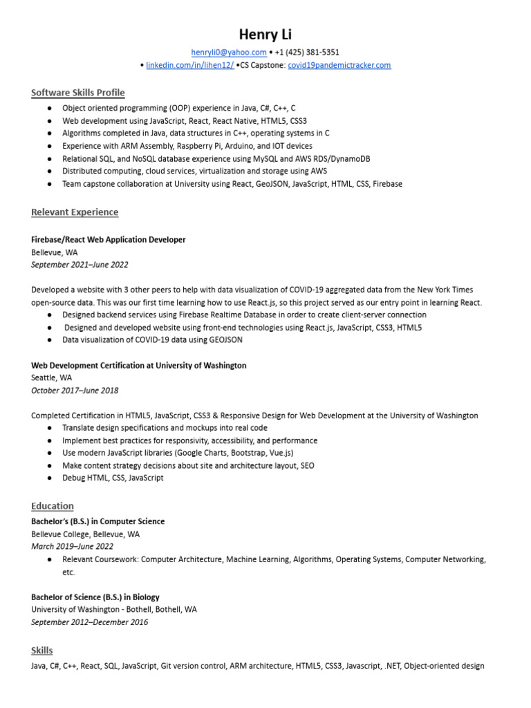 Resume 2022 | PDF | Web Development | Java Script