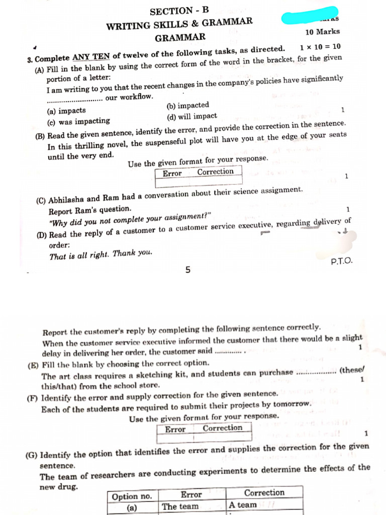 Revision Worksheet (Grammar &letters) | PDF
