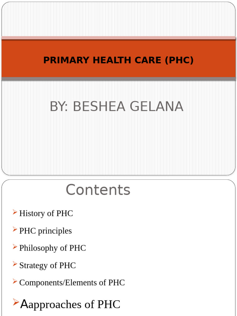 PRIMARY HEALTH CARE (PHC) (1) | PDF | Health Care | Social Programs