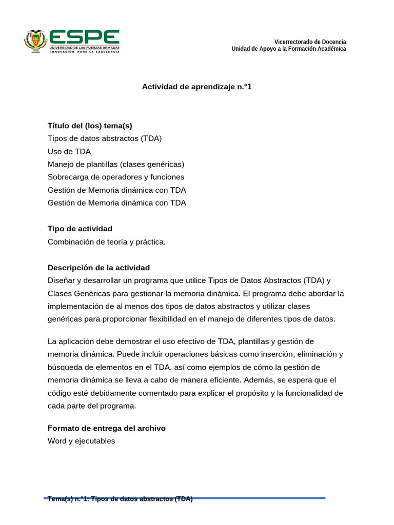 Tema 1 Actividad Aprendizaje TDA | PDF | Programa de computadora | Programación