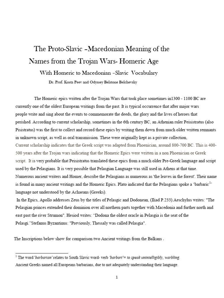The Proto Slavic Macedonian Meaning of The Names From The Trojan Wars ...