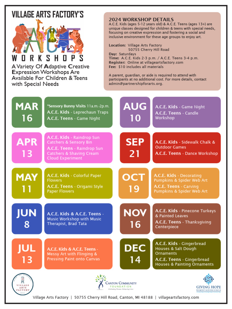 ACE Kids & Teens Workshops 2024 - Flyer | PDF