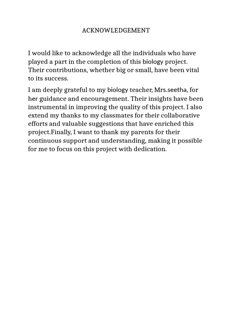 Acknowledgement for Biology Project | PDF