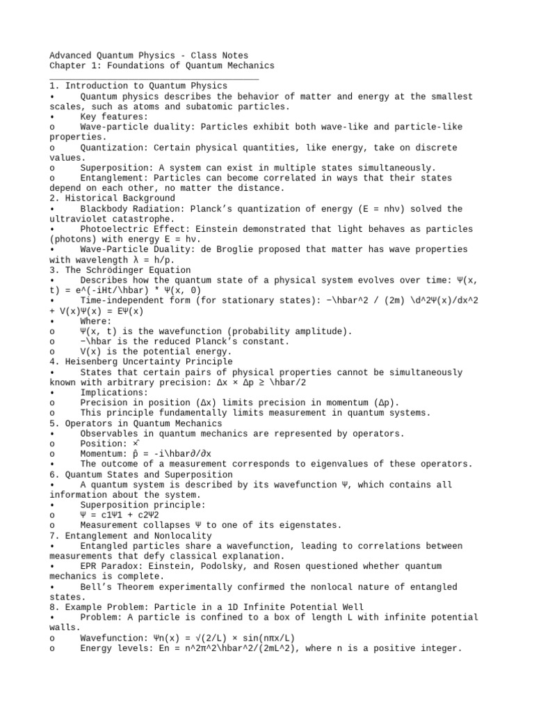 Advanced Quantum Physics - Class Notes | PDF | Quantum Mechanics | Wave ...