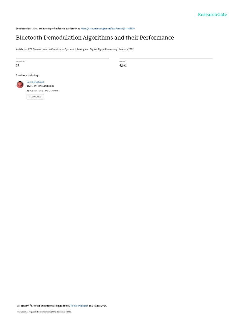 Bluetooth Demodulation Algorithms and Their Perfor | PDF | Frequency ...