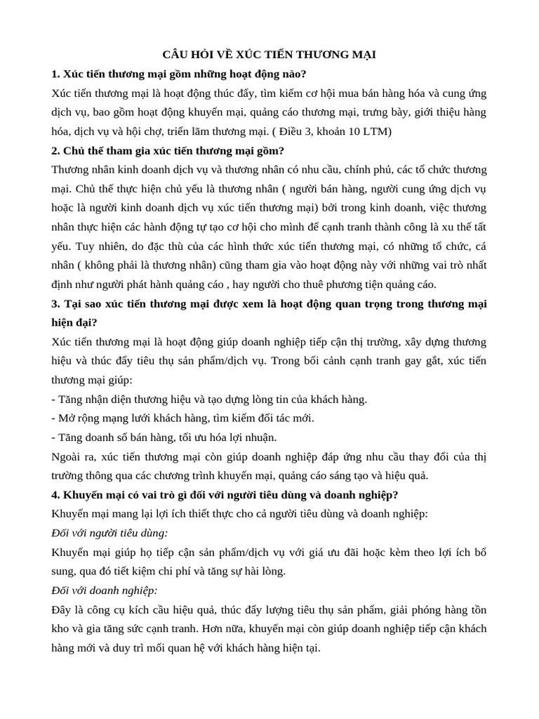 22dlk1a-High Score-Câu Hỏi Về Xúc Tiến Thương Mại | PDF