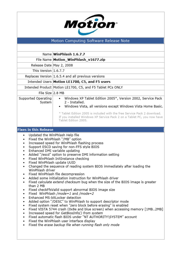 Motion WinPhlash v1677 RN | PDF | Bios | Microsoft Windows