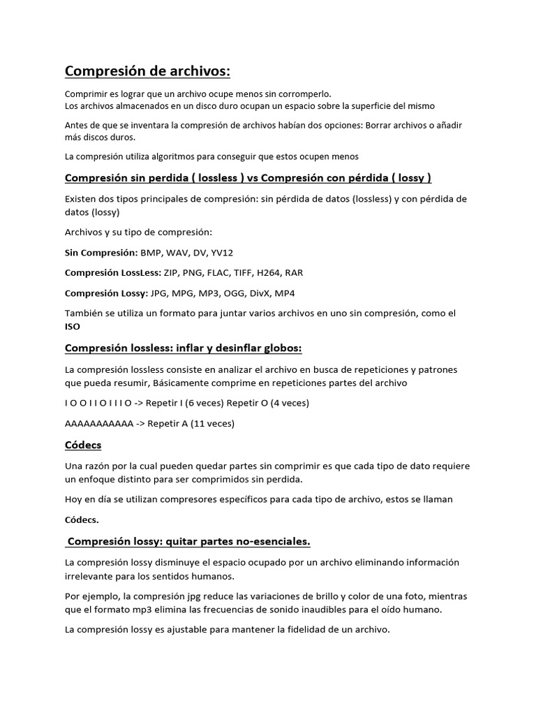 Tipos y Técnicas de Compresión de Archivos | PDF | Compresión de datos ...