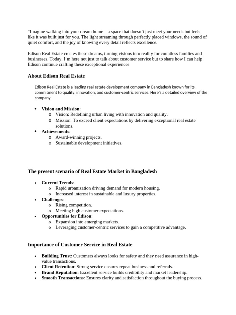 Edison Real Estate: Crafting Dream Homes | PDF | Customer Satisfaction ...