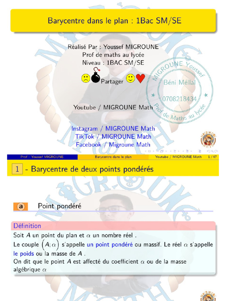 Barycentre Dans Le Plan 1Bac Sm_Se | PDF