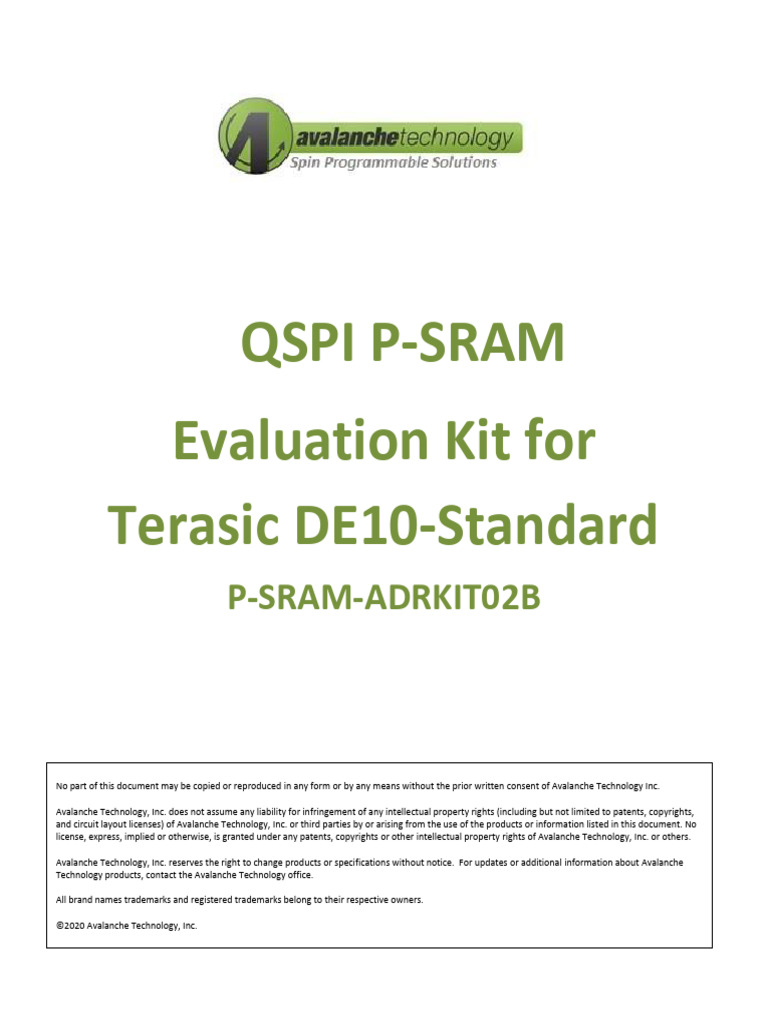 Avalanche QSPI SPnvSRAM Evaluation Kit User Guide For DE10 Standard ...